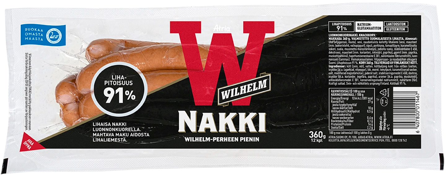 Atria Wilhelm Luonnonkuorinakki 4x360g | Ammattilaiset