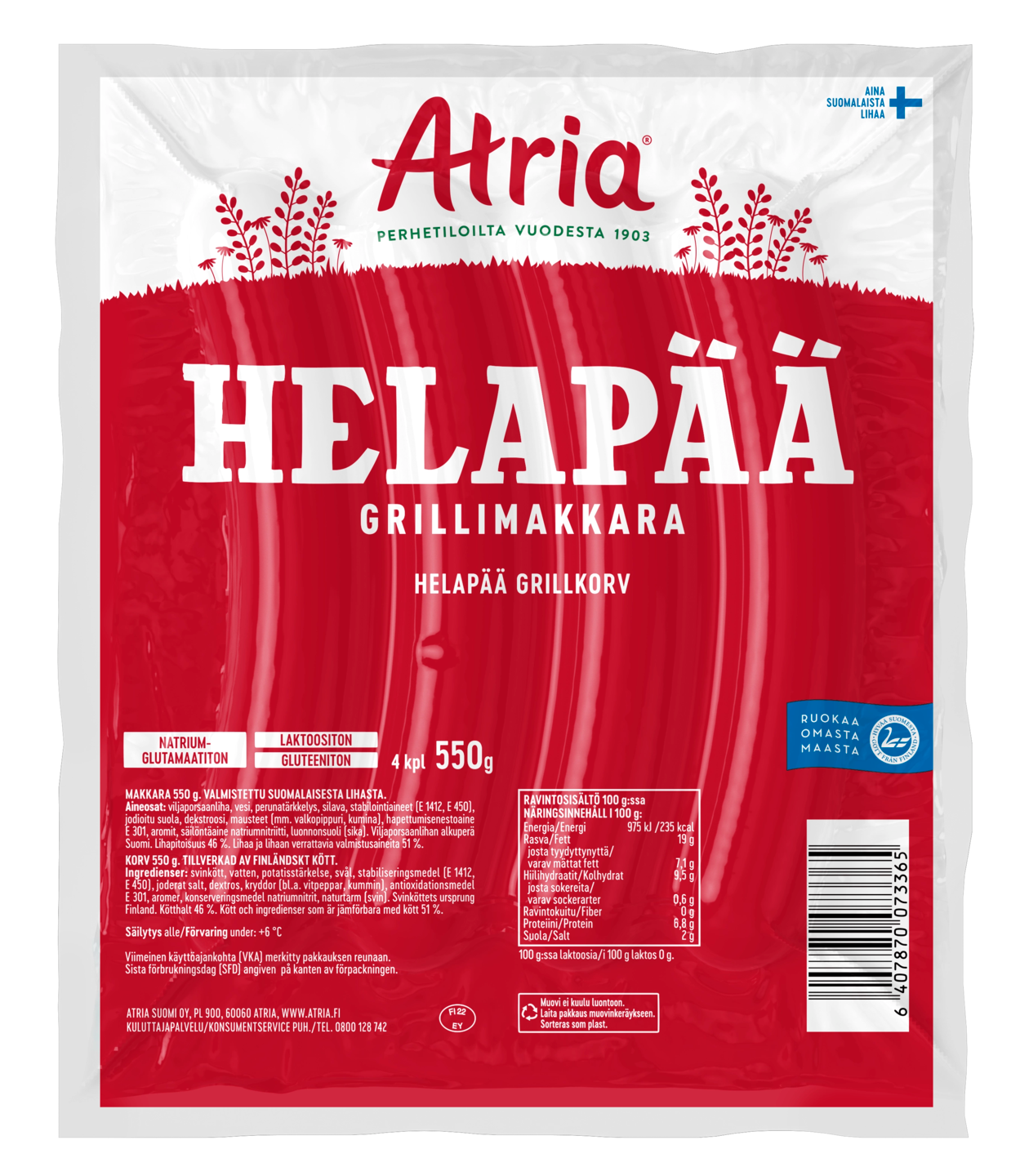 Atria Helapää Grillimakkara 10x550g