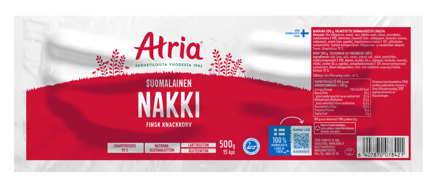 Atria Suomalainen Nakki 500g | Ammattilaiset